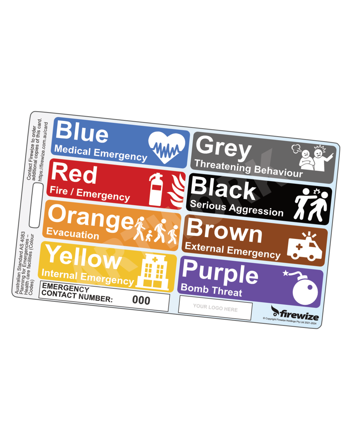 AS4083 AS3745 Emergency Colour Code Lanyard Card - Firewize